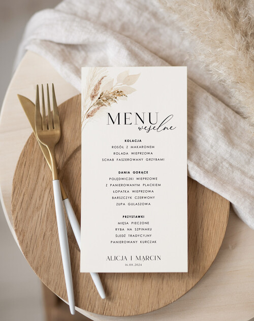 eleganckie menu na stoły weselne, karta dań na wesele, proste menu ...